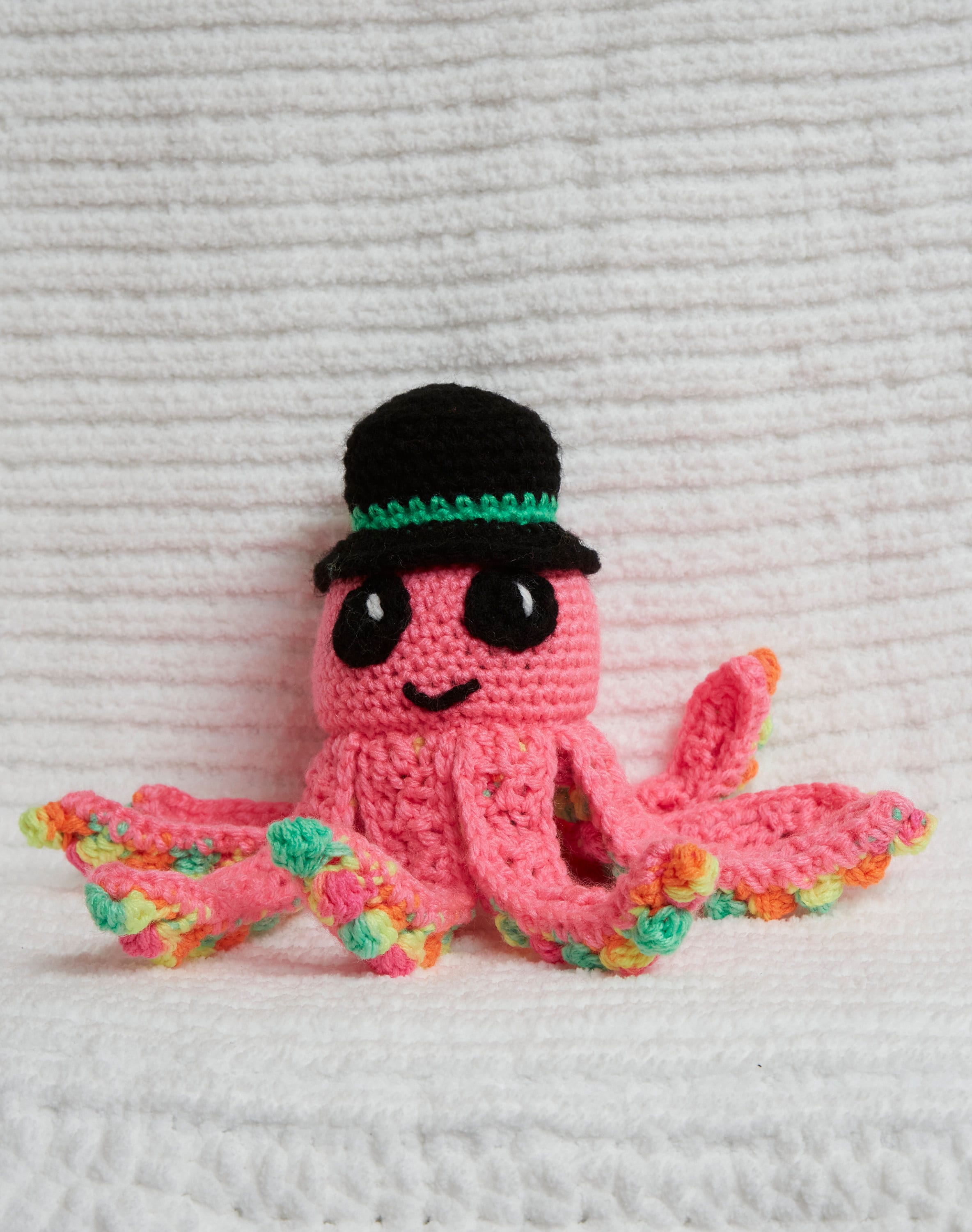 Stuffed Pink Octopus Cute Crochet Octopus With Top Hat and Textured ...