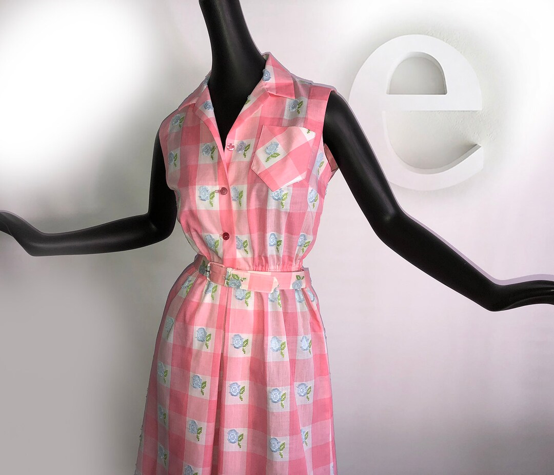 Vintage 60s Pink Gingham Check Rockabilly Day Dress | Bombshell Pin up ...