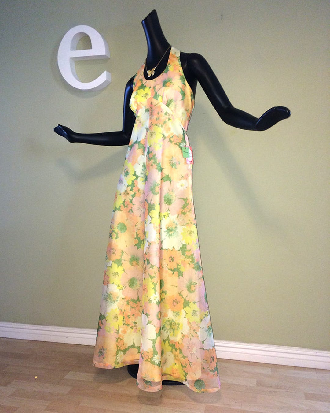 Vintage 70 Prom Dress Hippie Boho Halter Maxi Dress Sweet 1970s Wedding ...
