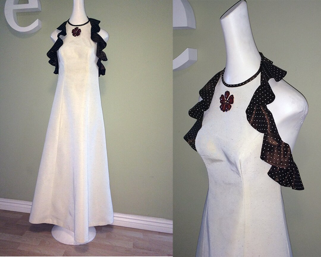 Mod Vintage 70s Hippie Prom Dress 1970s Boho Halter Maxi Dress & Flower ...