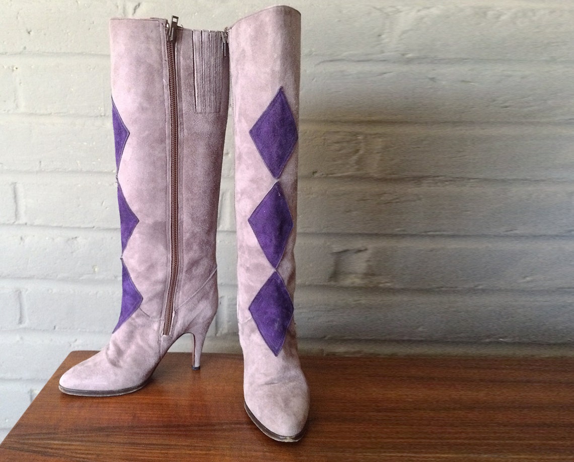 Vintage 80s Knee High Boots 1980s Couture Purple Lavender - Etsy UK