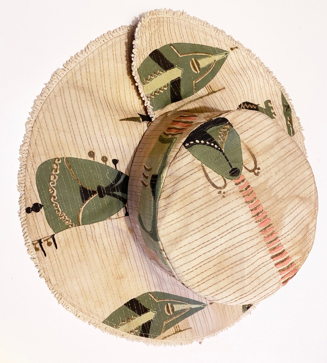 17# Tribal "tiki" Fabric Floppy Hat • Vintage 40s 50s Drapery Fabric ...