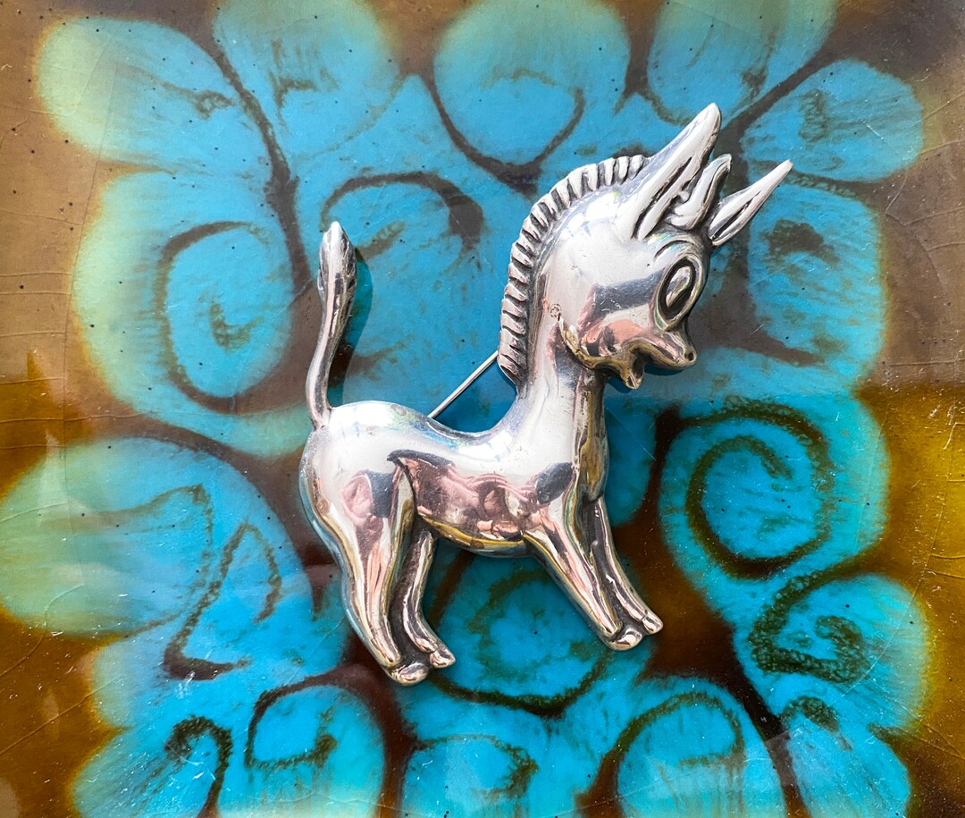 LARGE Vintage Sterling Silver Donkey Pin | Older 1950s 1960s Mexico ...