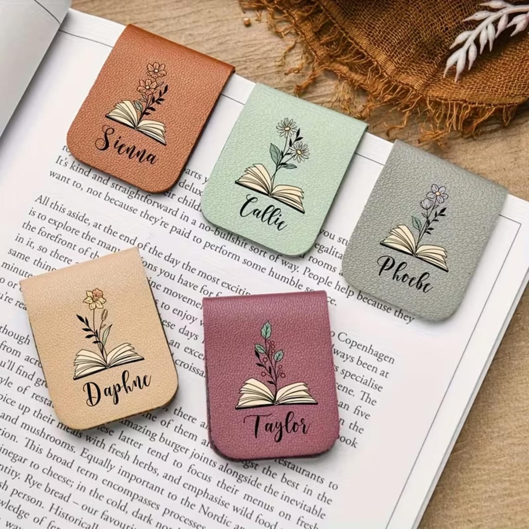 Personalized Magnetic Bookmark With Name or Text, PU Leather Book Mark ...