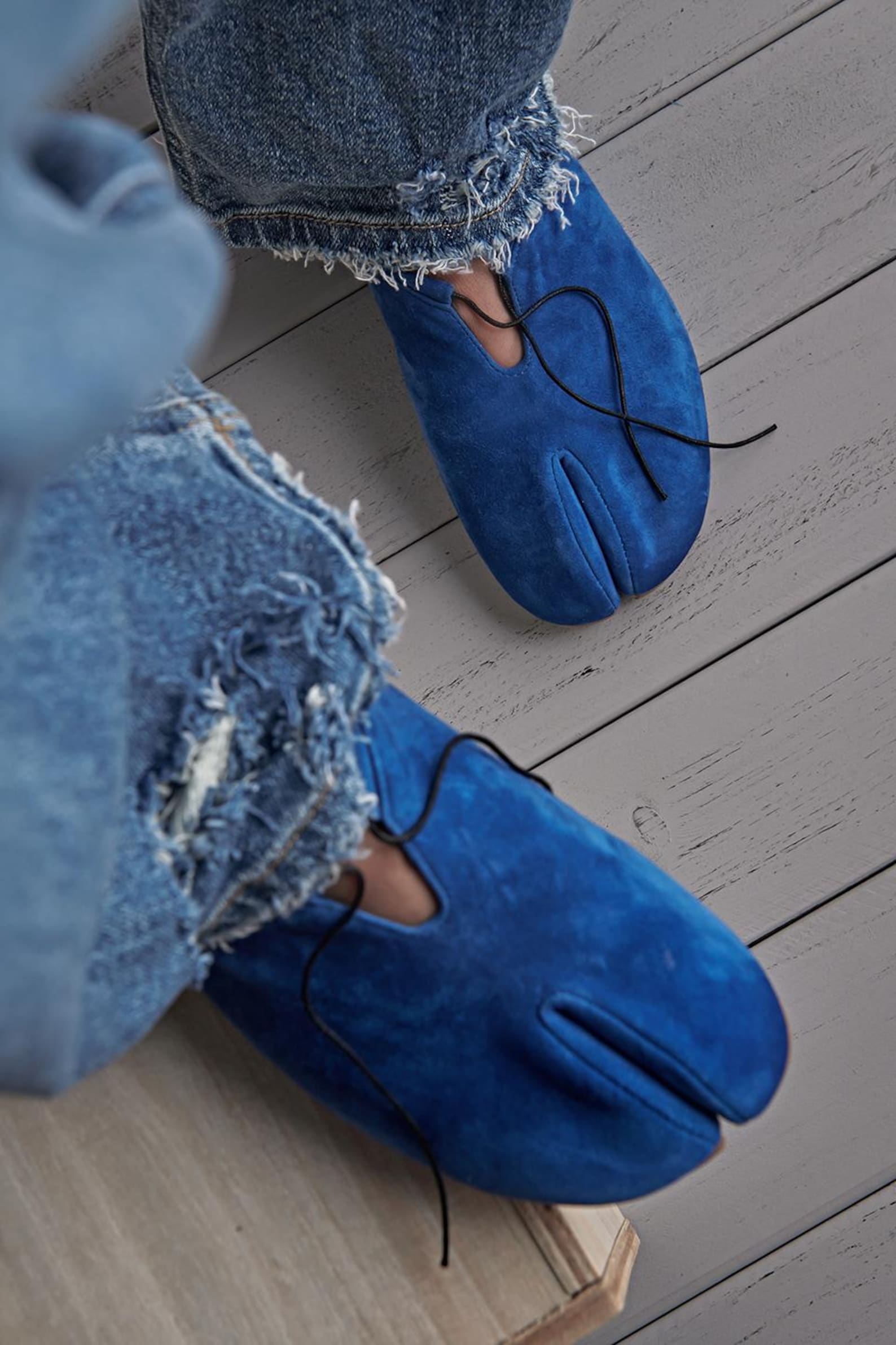 Handmade Cobalt Blue Suede Split-toe Flats – Tabi Lace-up Shoes - Etsy