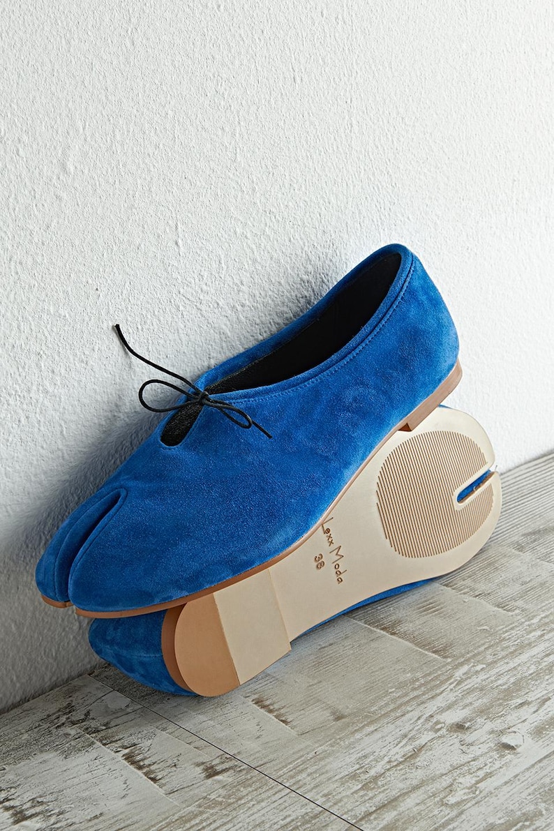 Handmade Cobalt Blue Suede Split-toe Flats – Tabi Lace-up Shoes - Etsy