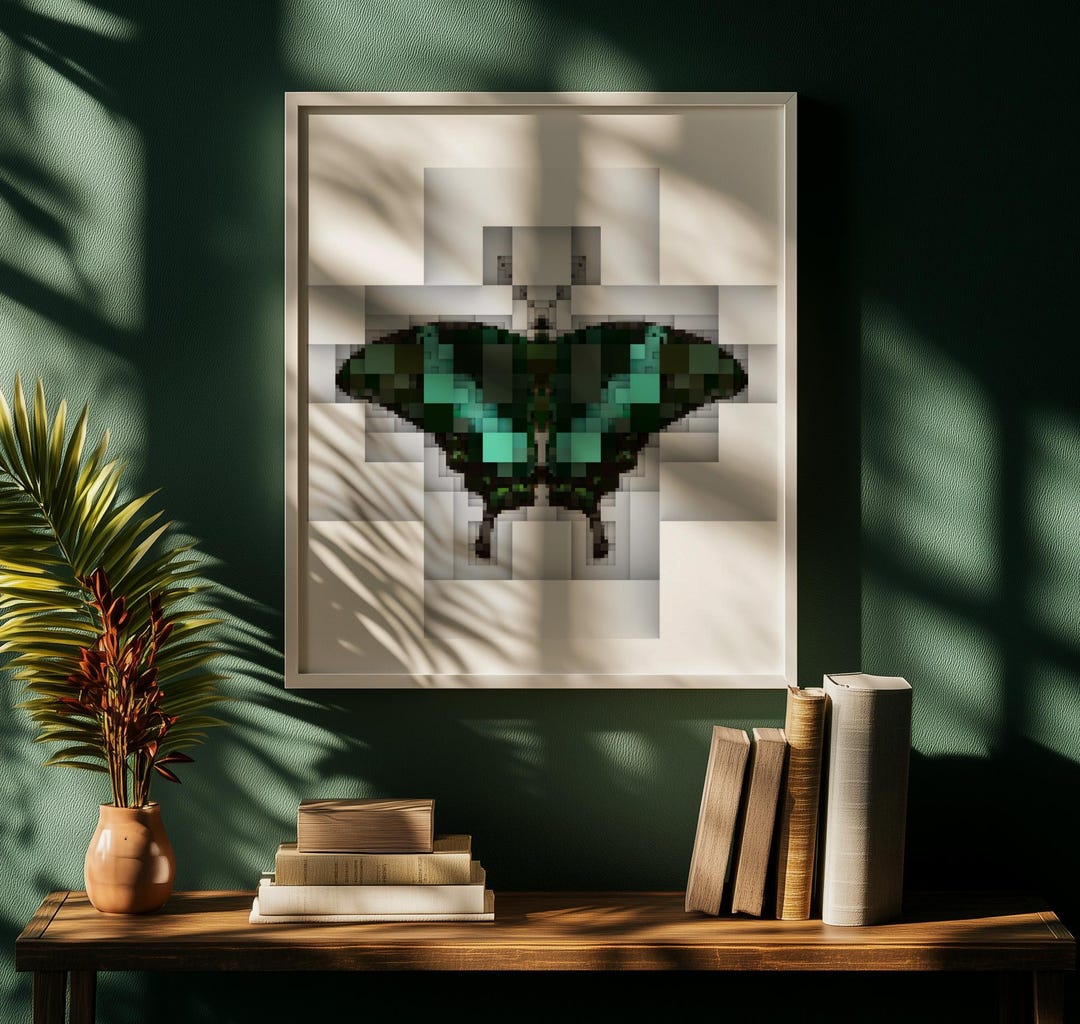 Emerald Swallowtail Pixel Art Print | Green Butterfly Wall Decor ...