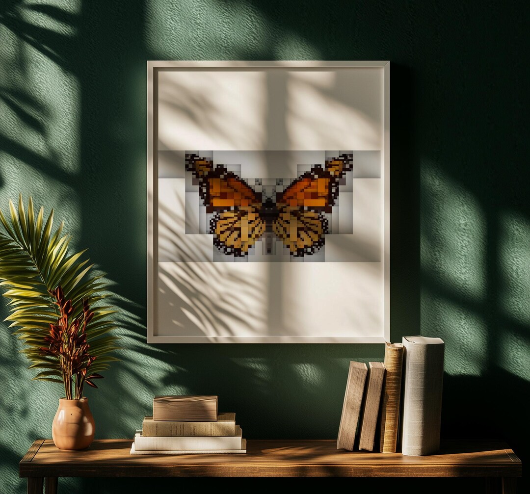 Monarch Butterfly Pixel Art | Orange Glitch Wall Decor | 8bit Nature ...