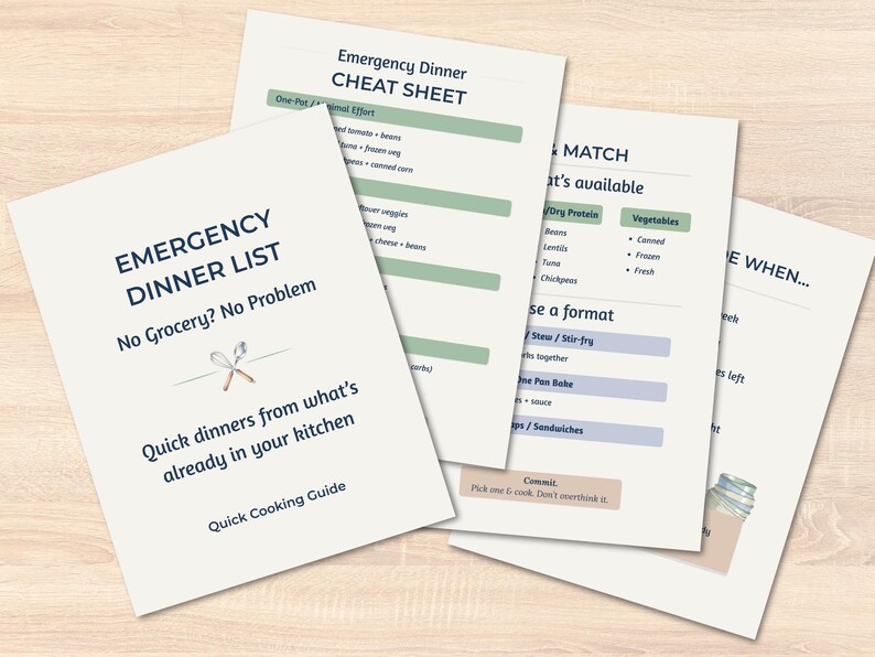 Emergency Dinner Ideas Printable | Pantry Dinner List for Last-minute ...