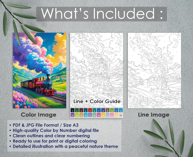 Train Color by Number Printable | Nature Paint by Numbers Digital ...
