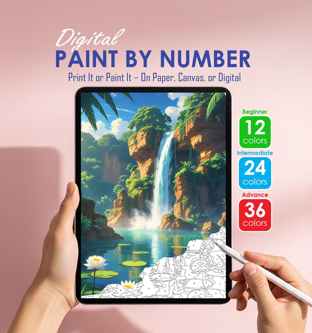 Waterfall Color by Number | Relaxing Nature Landscape (digital Download ...