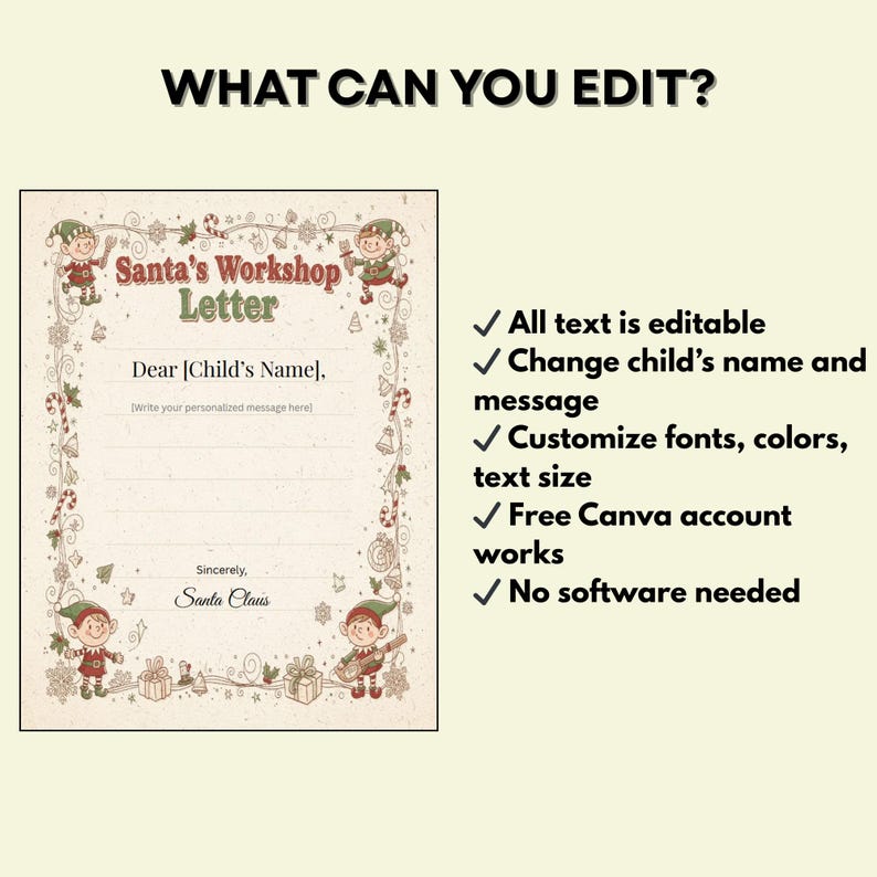 Santa’s Workshop Letter Printable, Elf Christmas Letter Template, Kids ...