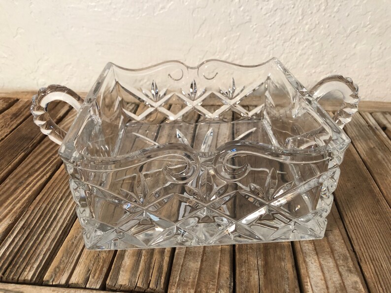 Vintage Leaded Cut Glass Double Handled Serving Dish - Etsy