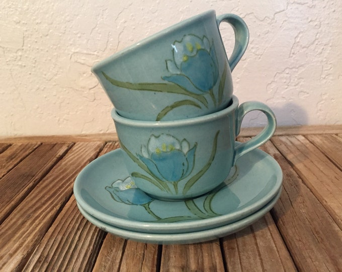Set of Collectible Blue Tulip Vernon Ware by Metlox Tea Cups With ...