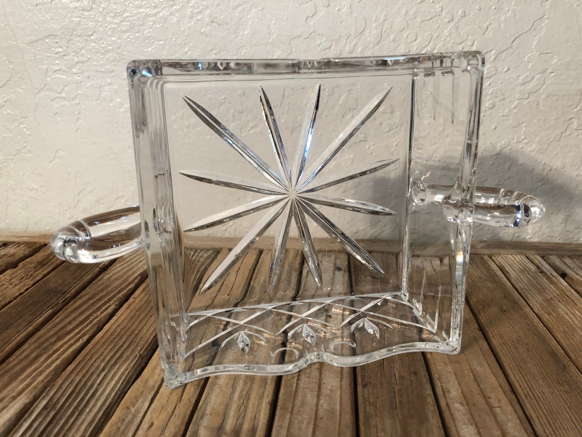 Vintage Leaded Cut Glass Double Handled Serving Dish - Etsy