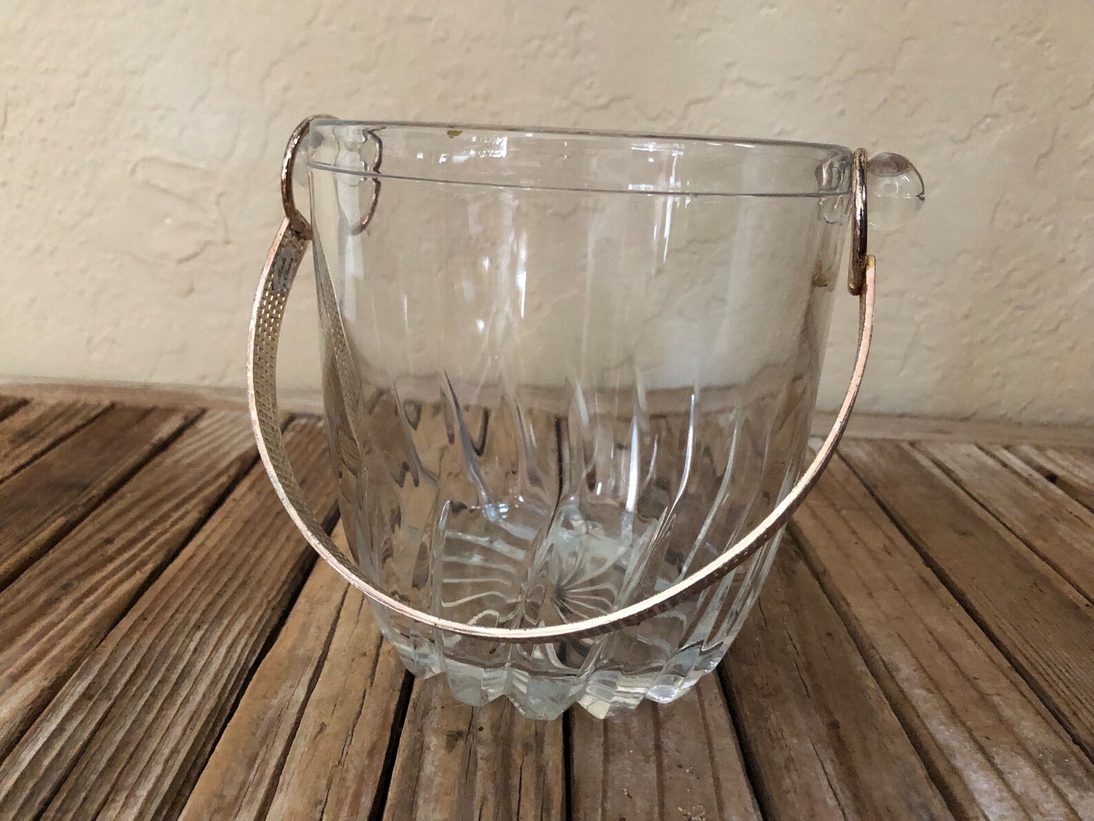 Vintage Glass and Rosey Gold Metal Ice Bucket - Etsy