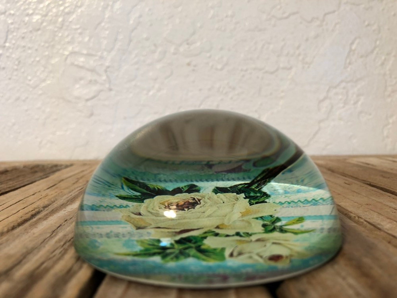 Vintage Blue and White Floral Glass Paperweight - Etsy