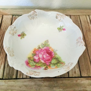 Vintage Serving Bowl Scalloped Roses and Gold - Etsy