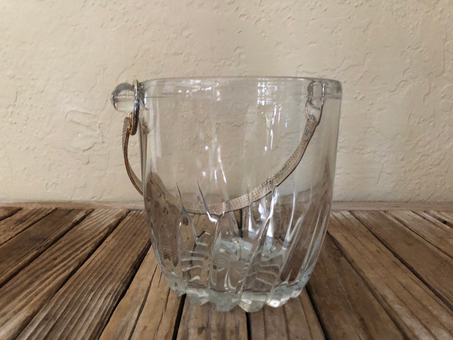 Vintage Glass and Rosey Gold Metal Ice Bucket - Etsy