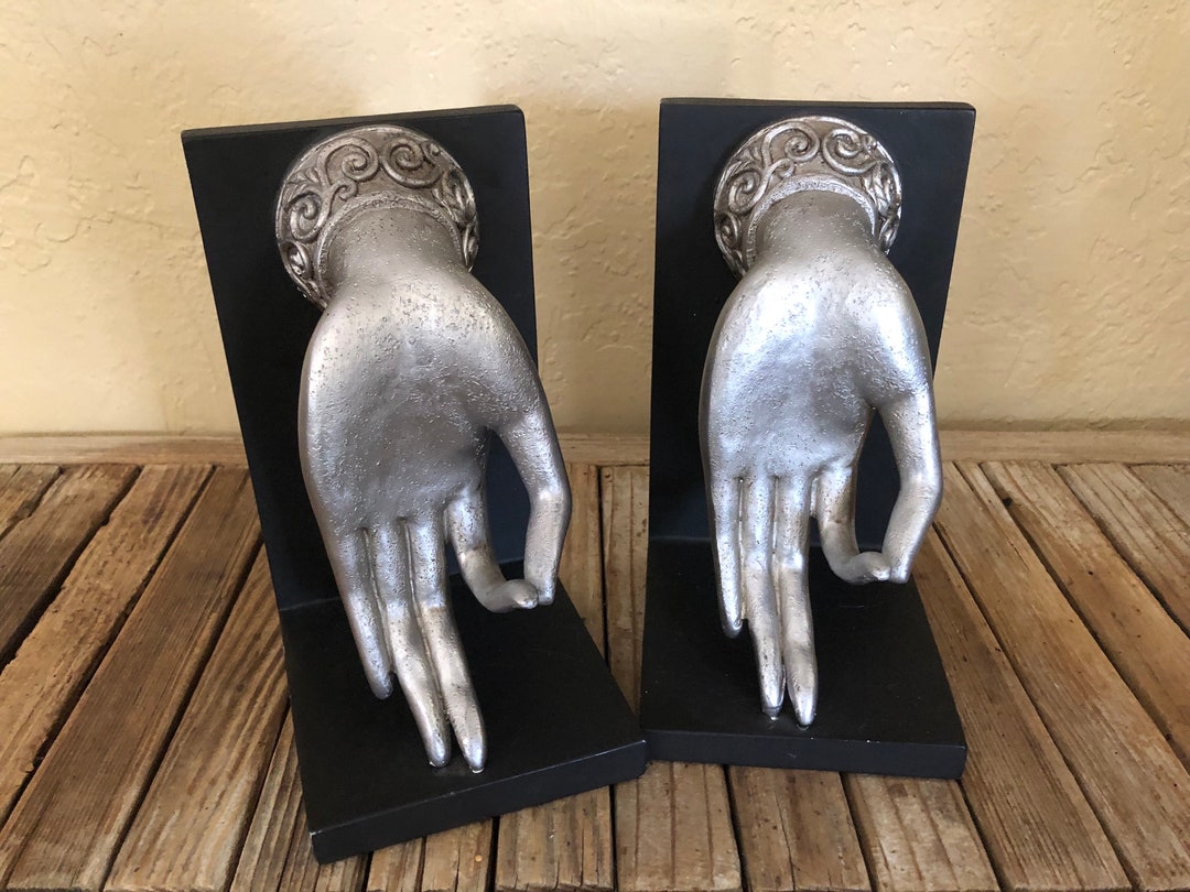 Set of Vintage Black and Silver Art Deco Hand Bookends - Etsy
