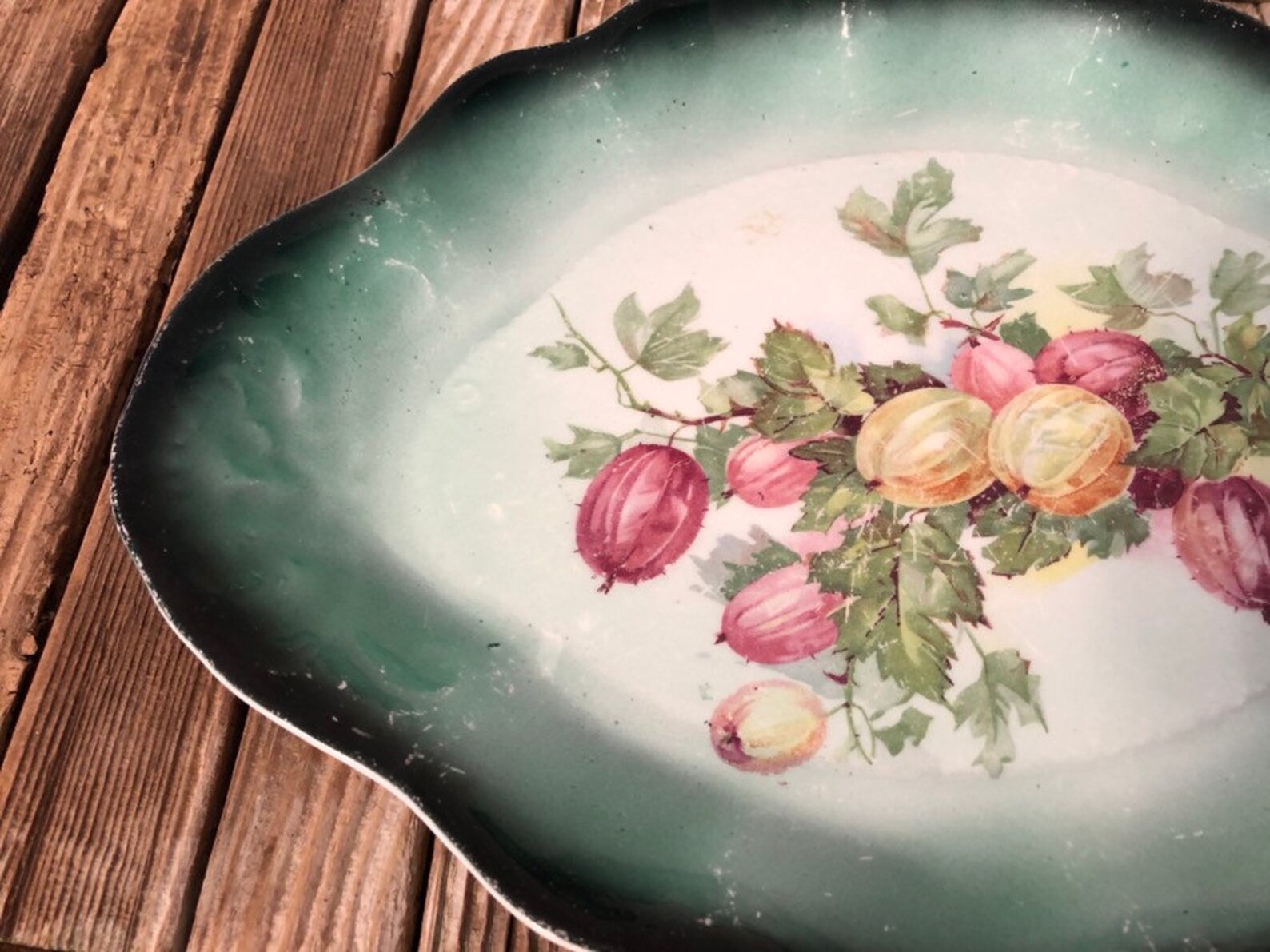 Antique Handpainted Green Fruit China Platter - Etsy