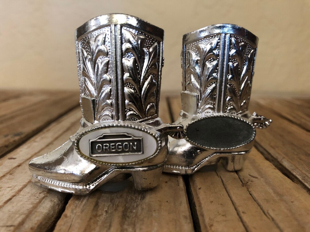 Vintage Small Silver Metal Oregon Cowboy Boots Japanese Salt and Pepper ...