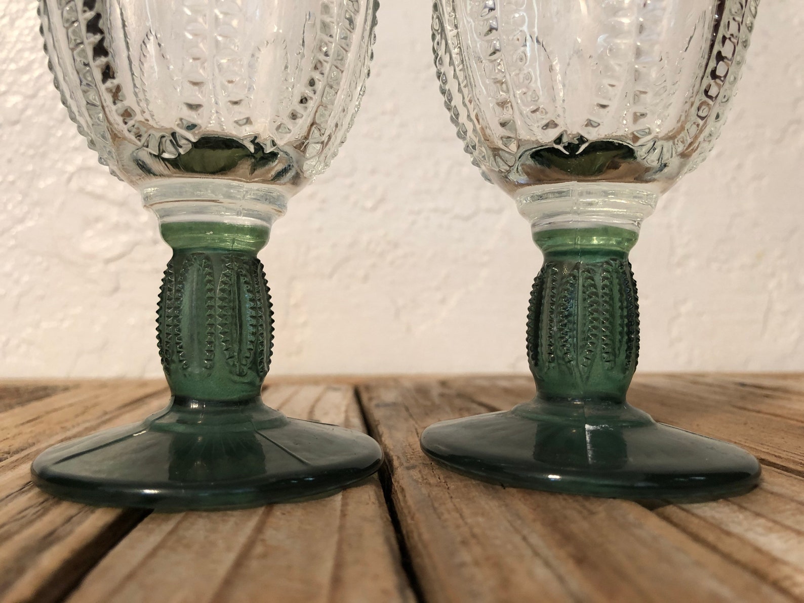 Vintage Green Pressed Glass Goblets - Etsy