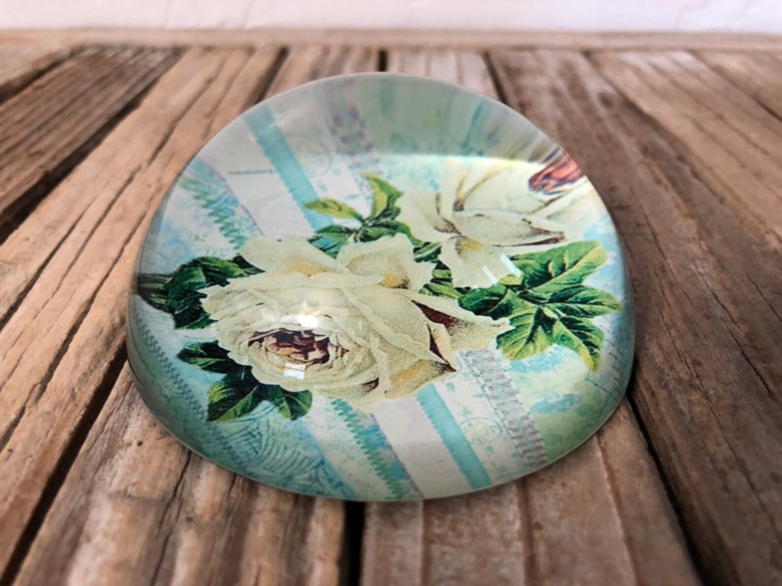 Vintage Blue and White Floral Glass Paperweight - Etsy