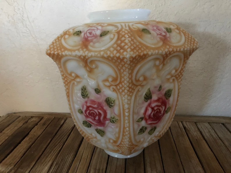 Vintage Large Embossed Pink Rose White Opaline Glass Pendant - Etsy