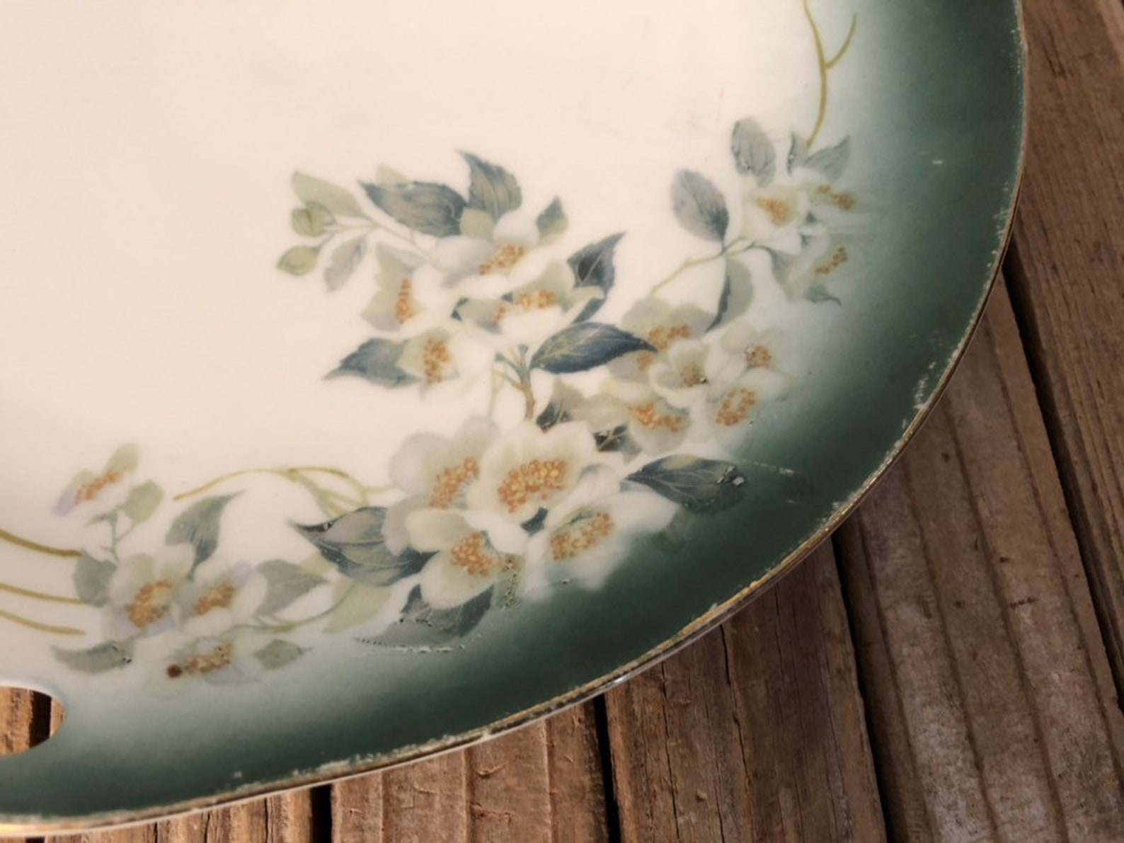 Antique Green and White Floral German Plate - Etsy