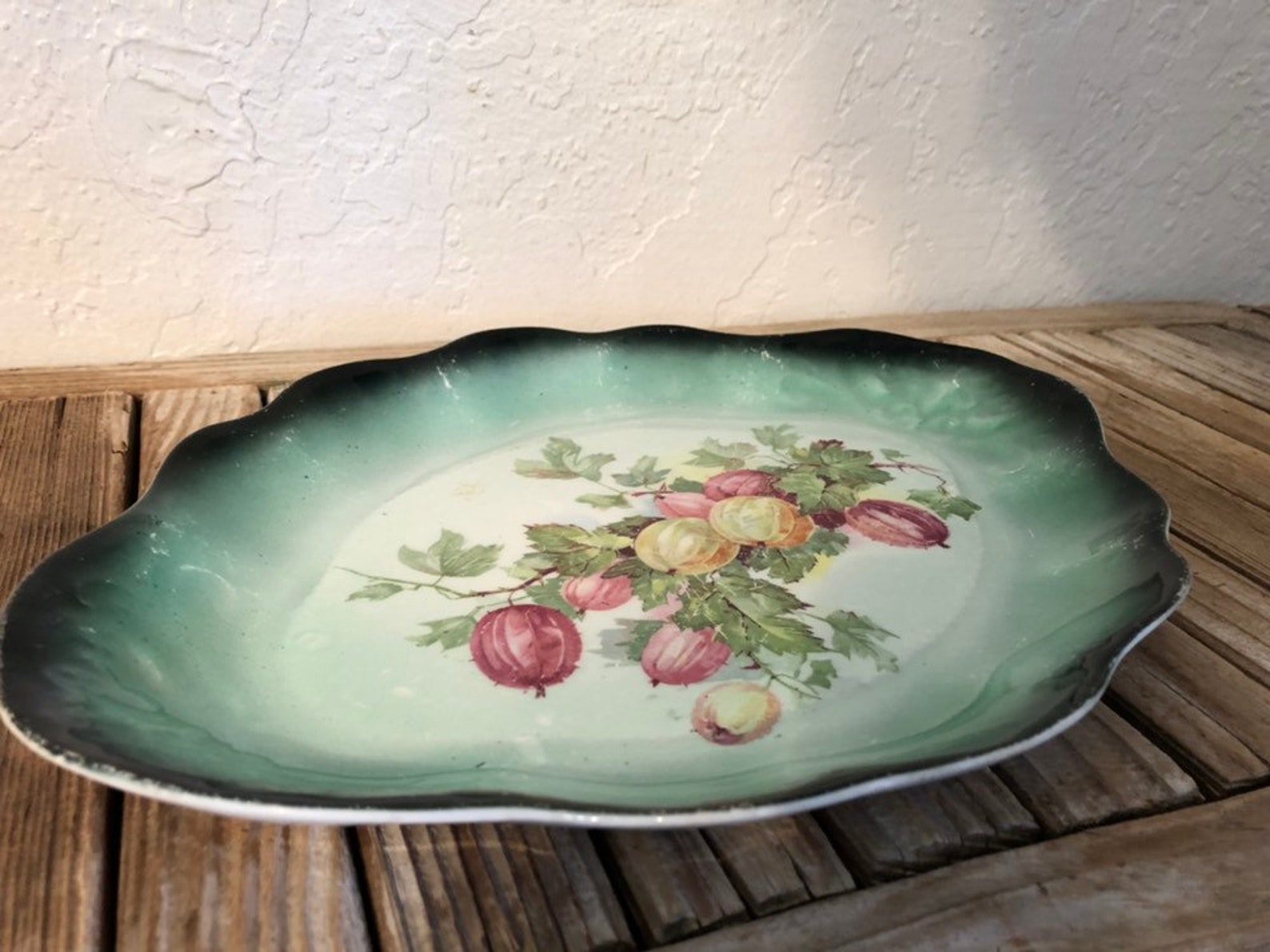 Antique Handpainted Green Fruit China Platter - Etsy