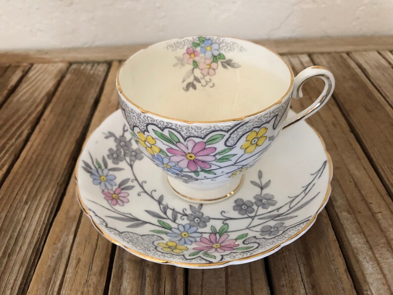 Antique Floral Wellington China Bone China Teacup and Saucer - Etsy