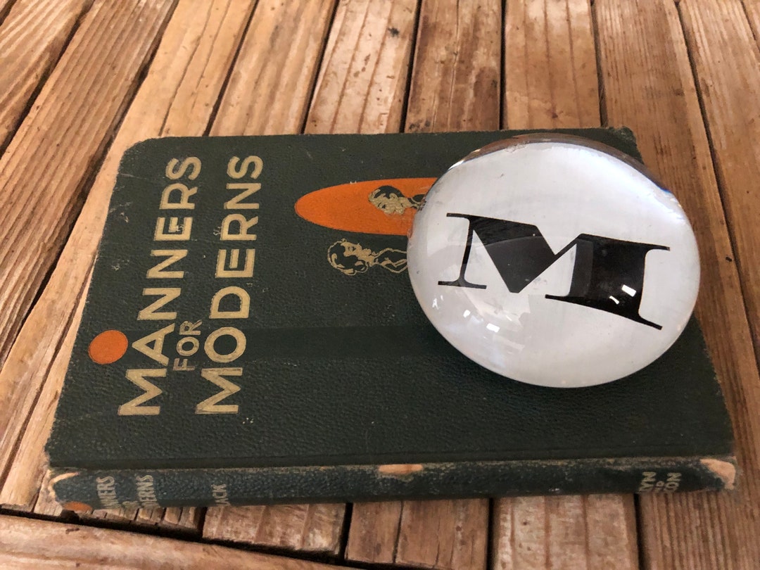 Vintage Glass Paperweight Typography M Black and White Paperweight - Etsy