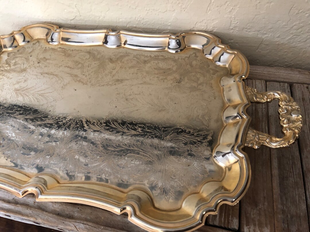 Vintage Ornate Gold Metal Gold Silver Electro Plate Platter - Etsy
