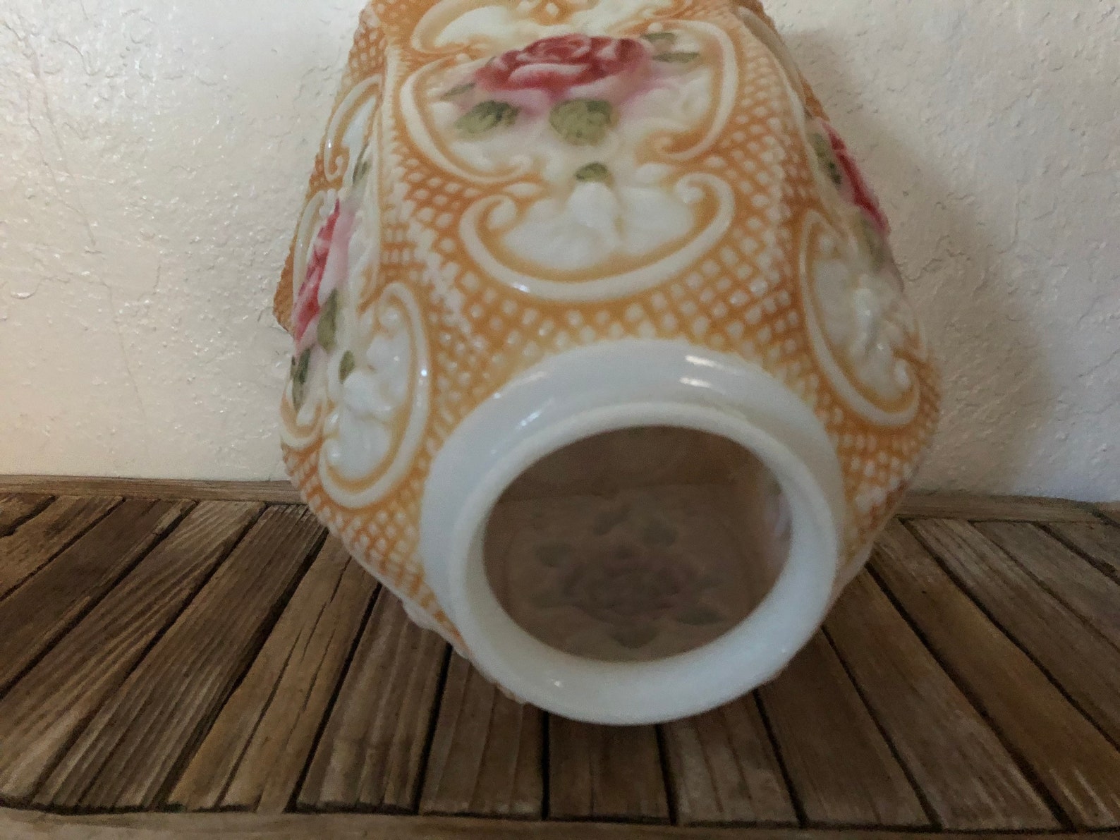 Vintage Large Embossed Pink Rose White Opaline Glass Pendant - Etsy