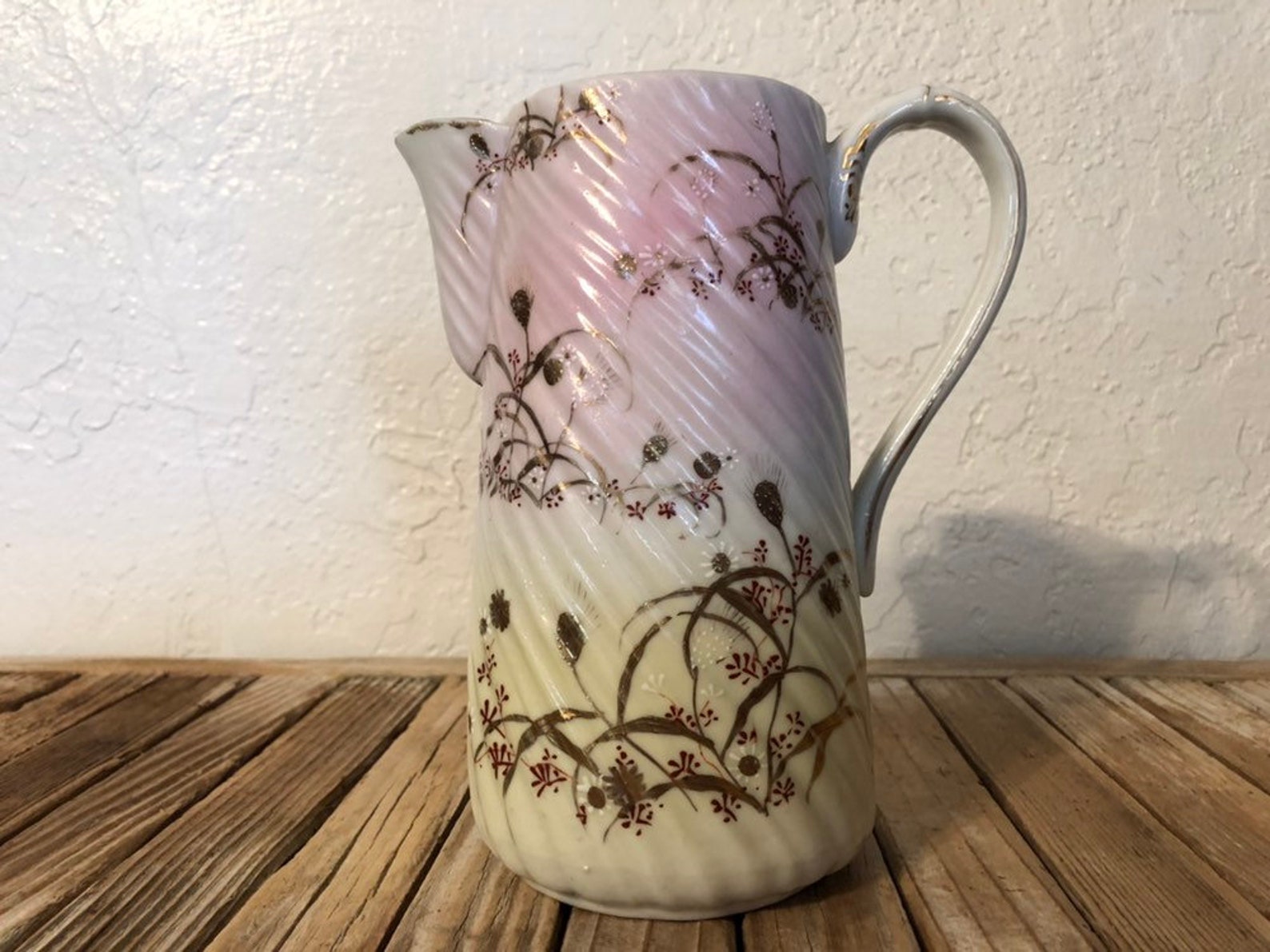 Antique White Pink and Gold Hand Painted Pitcher - Etsy