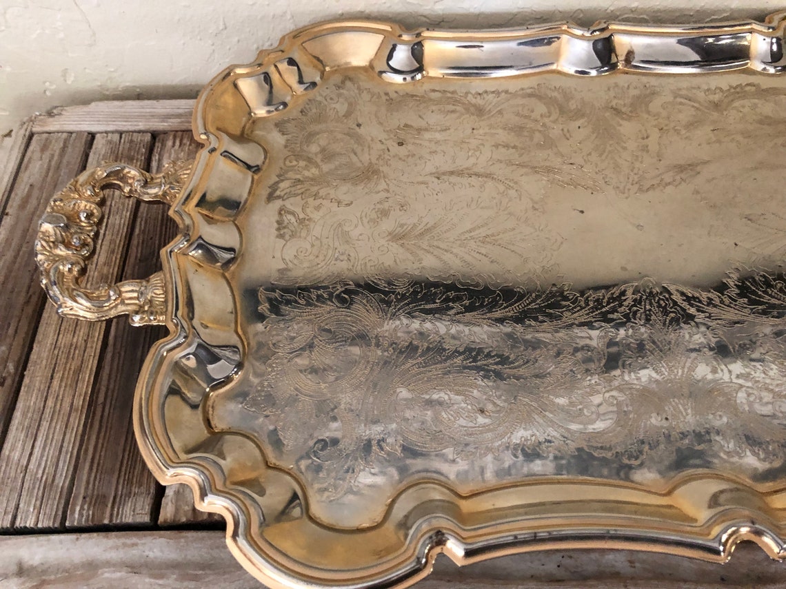 Vintage Ornate Gold Metal Gold Silver Electro Plate Platter - Etsy