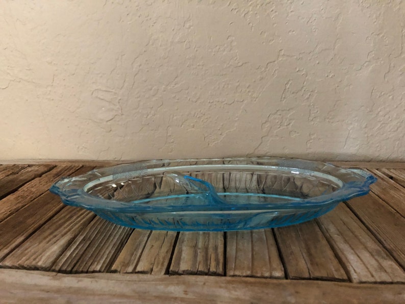 Vintage Vivid Blue Floral Glass Dish Depression Glass Tray - Etsy