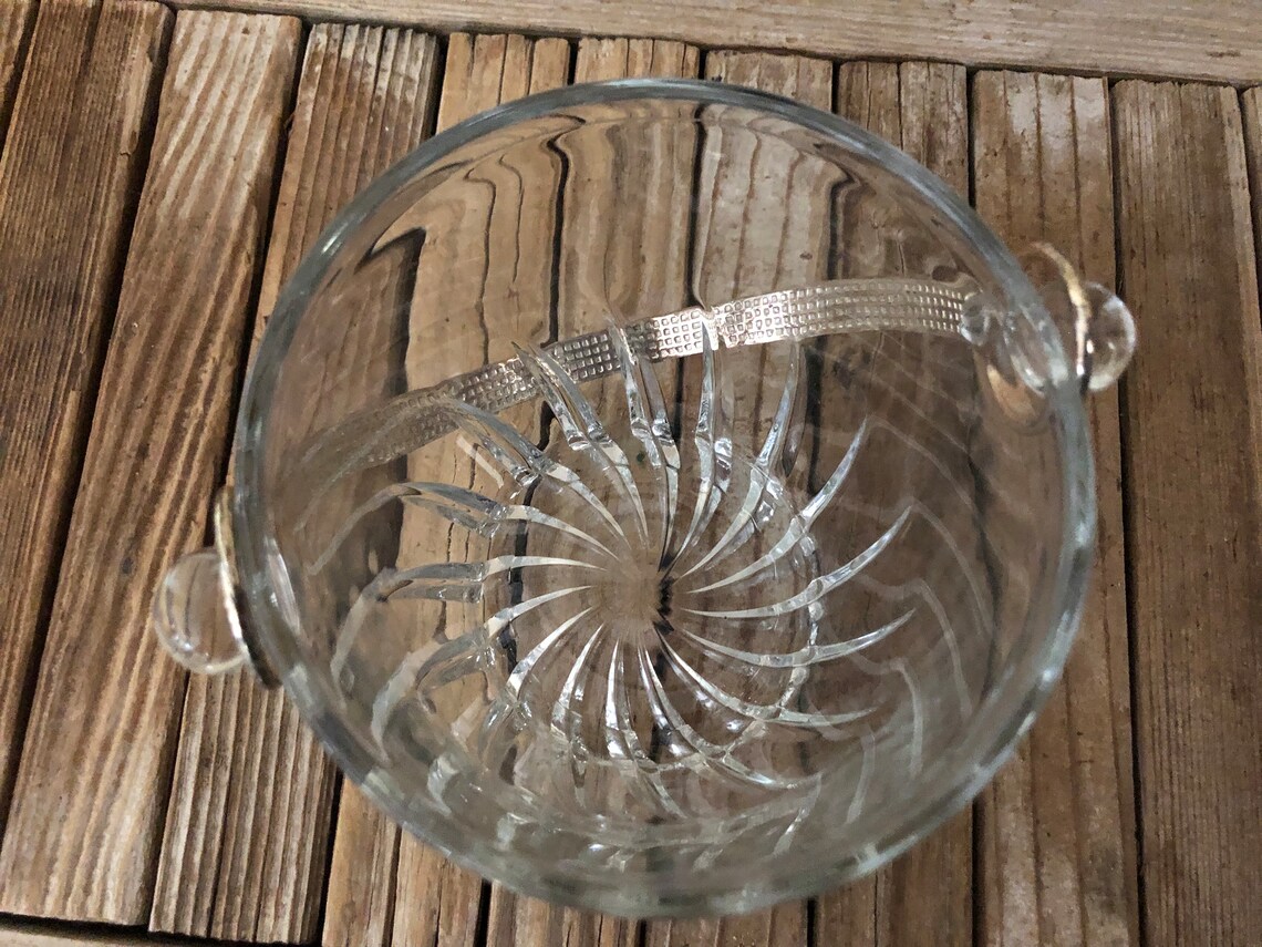 Vintage Glass and Rosey Gold Metal Ice Bucket - Etsy