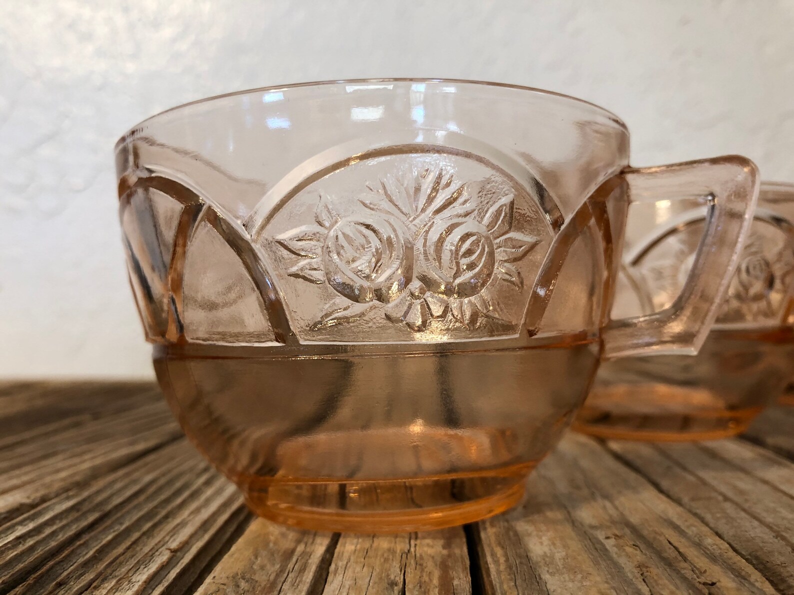 Vintage Set of Pink Glass Tea Cups - Etsy