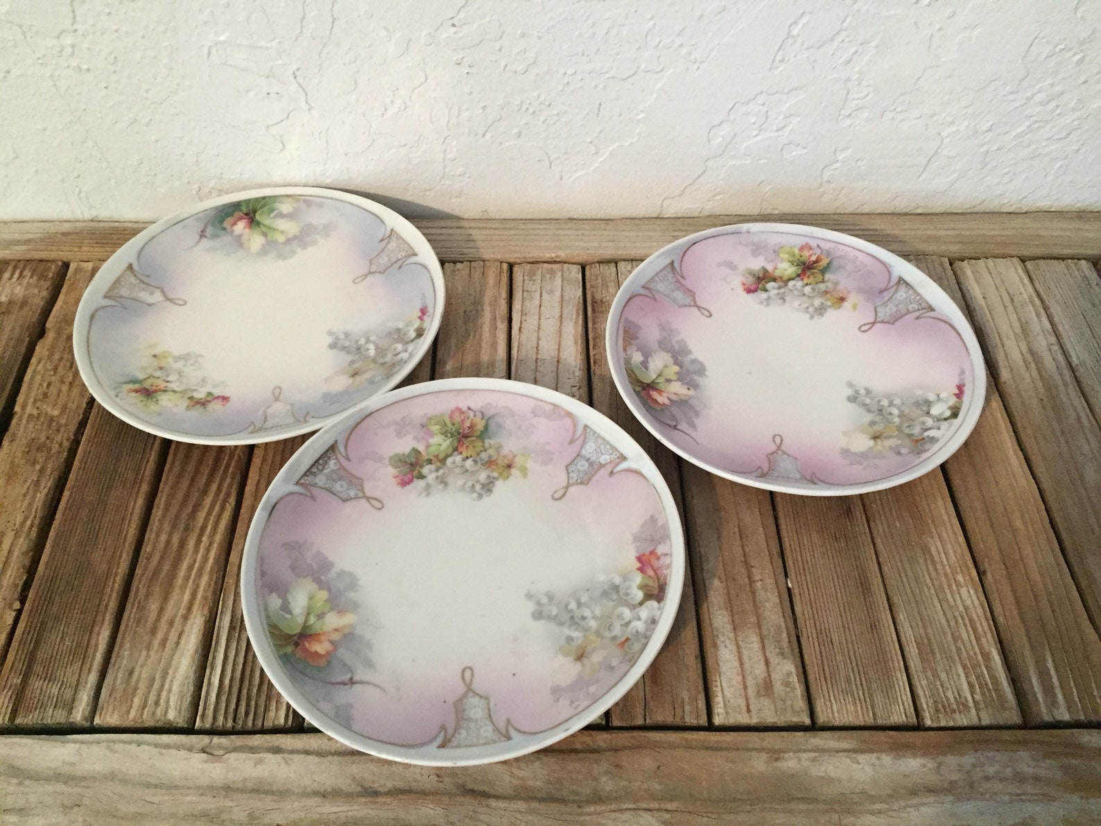 Antique Set of 3 Floral Victorian Plates - Etsy
