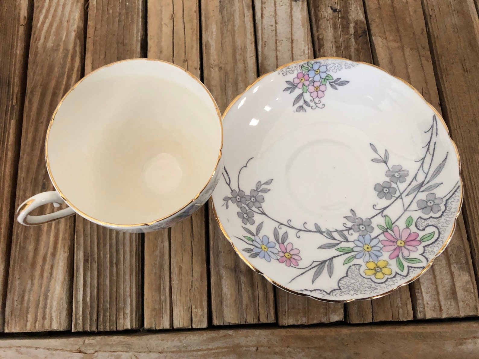 Antique Floral Wellington China Bone China Teacup and Saucer - Etsy