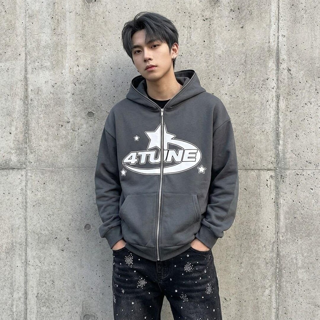 Men’s Streetwear Star Graphic Zip up Hoodie – Brown Hip Hop Jacket - Etsy