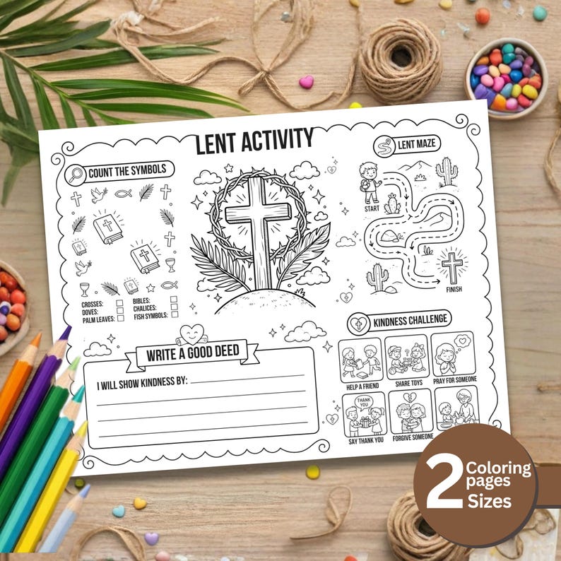 Lent Activity Placemat, Kids Coloring Page, Sunday School Craft ...