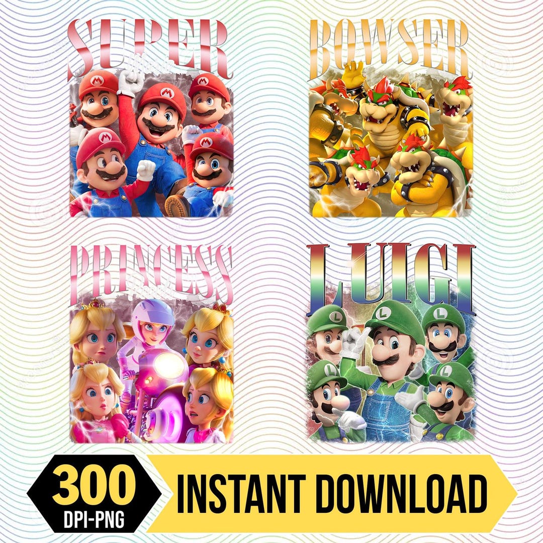 Super Mario Characters Bootleg Style Png Bundle, Super Mario Princess ...