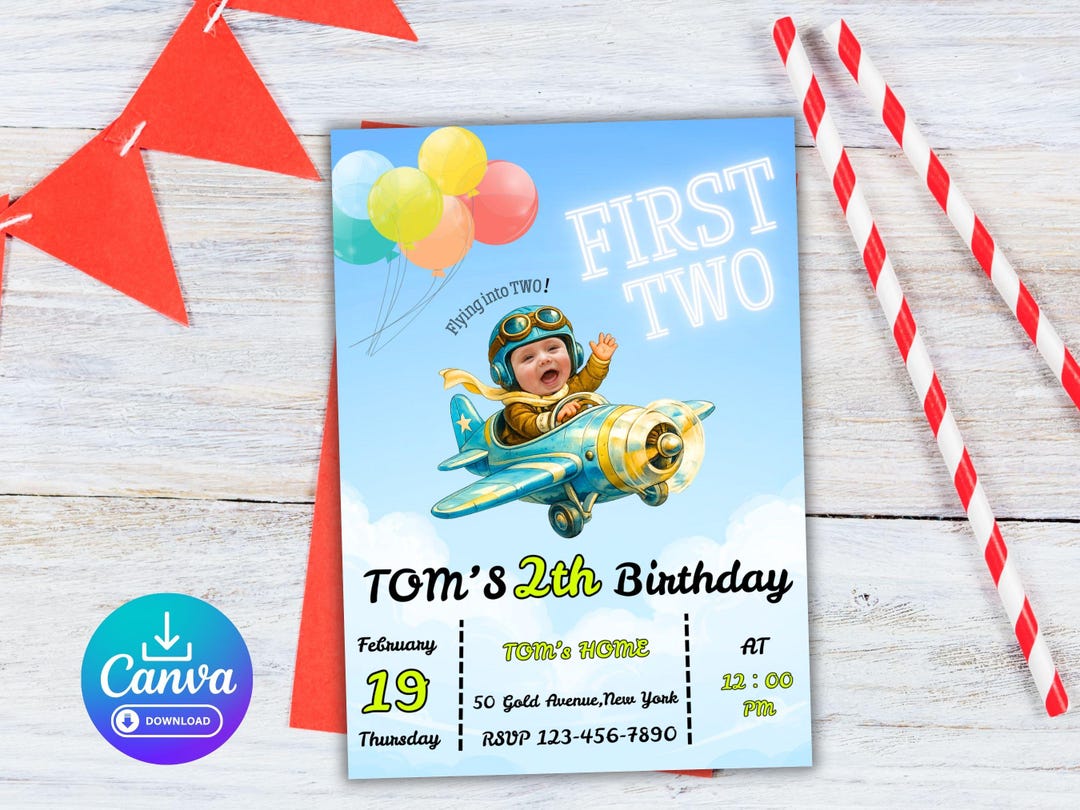 Airplane Birthday Invitation, Boy Birthday Party Invite, Pilot Plane ...