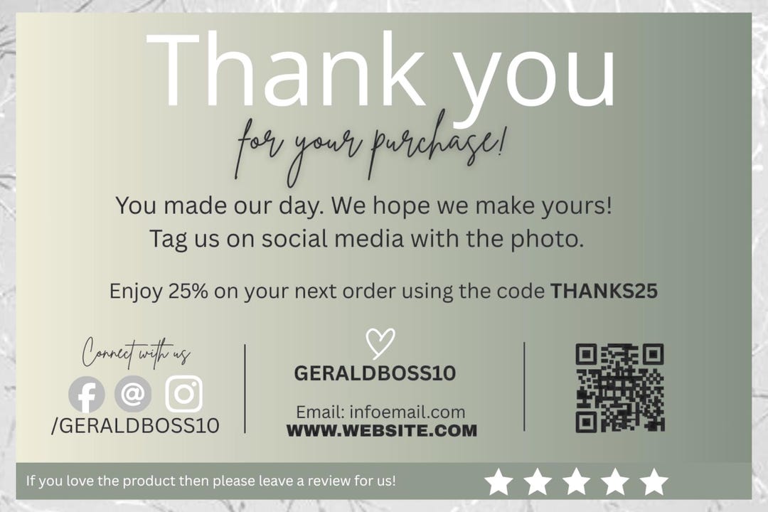Thank You Name Card - Etsy
