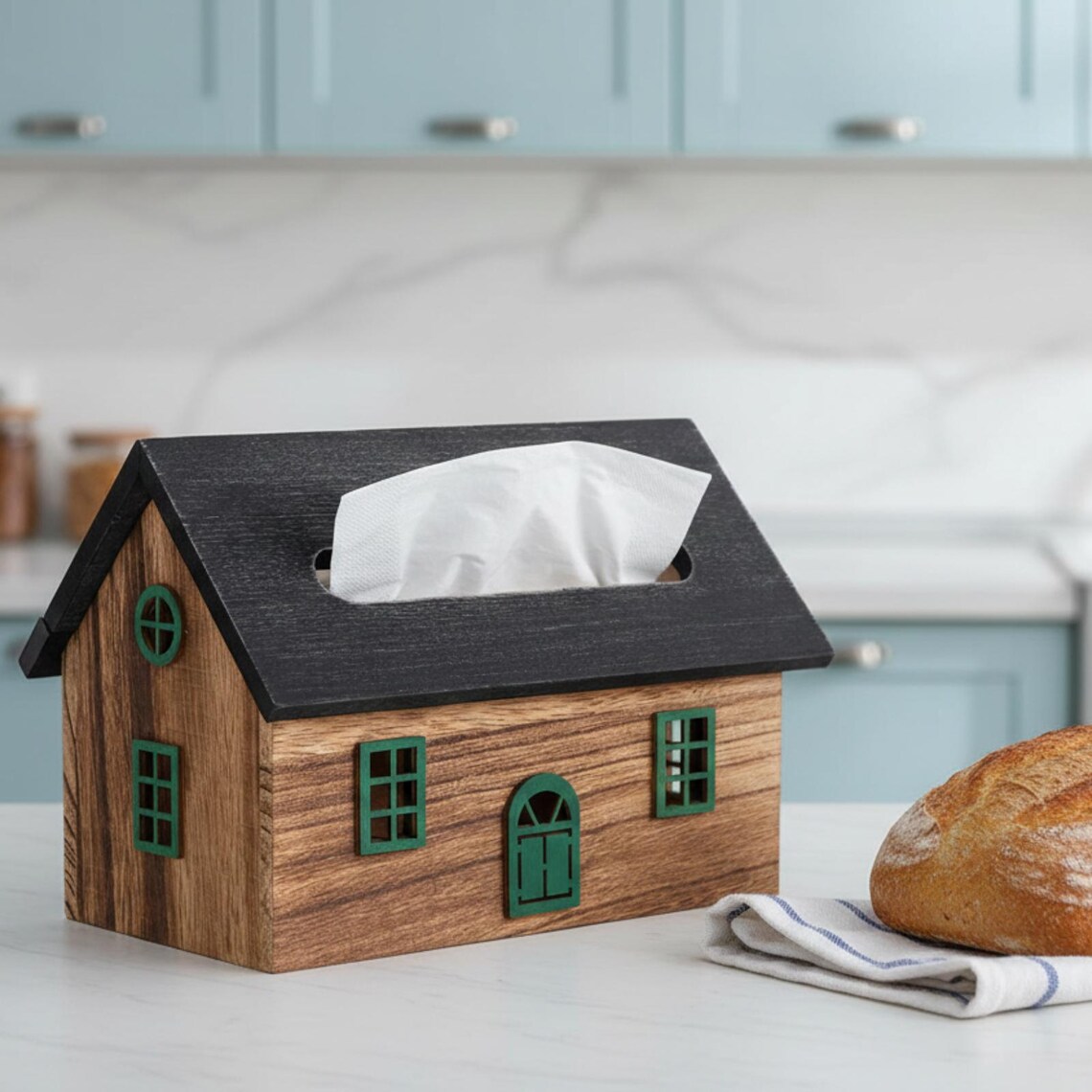 Farmhouse House-shaped Wooden Tissue Box Cover, Decorative Paper Towel ...