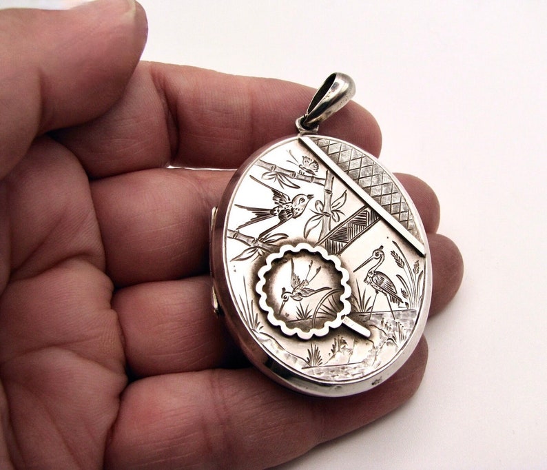 Antique Victorian Locket 'aesthetic Era' Oval Sterling Silver English ...