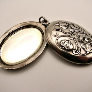 French Mirror Slide Locket Antique Art Nouveau Silver Oval Shape - Etsy